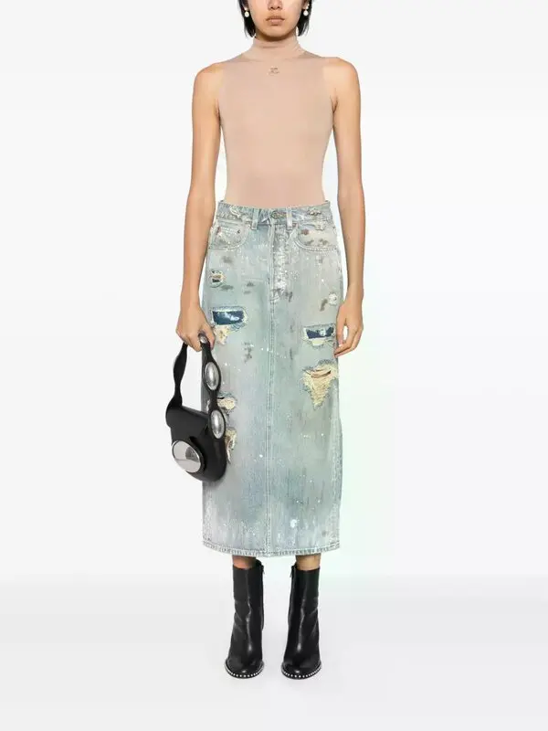 Vetements Distressed-effect Denim Midi Skirt