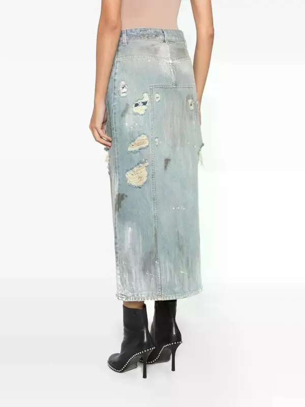 Vetements Distressed-effect Denim Midi Skirt