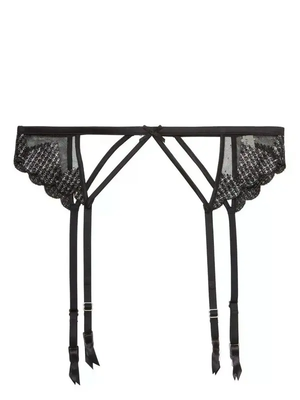 FLEUR DU MAL Heart Embroidered Garter Belt - Black