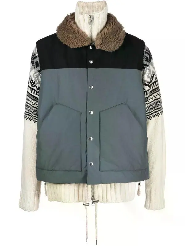 Sacai Padded Shearling-collar Jacket - Grey