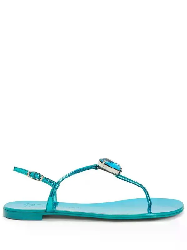 GIUSEPPE ZANOTTI Anthonia Metallic-effect Flat Sandals - Blue