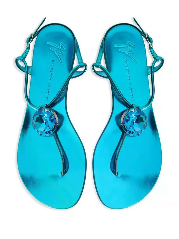 GIUSEPPE ZANOTTI Anthonia Metallic-effect Flat Sandals - Blue