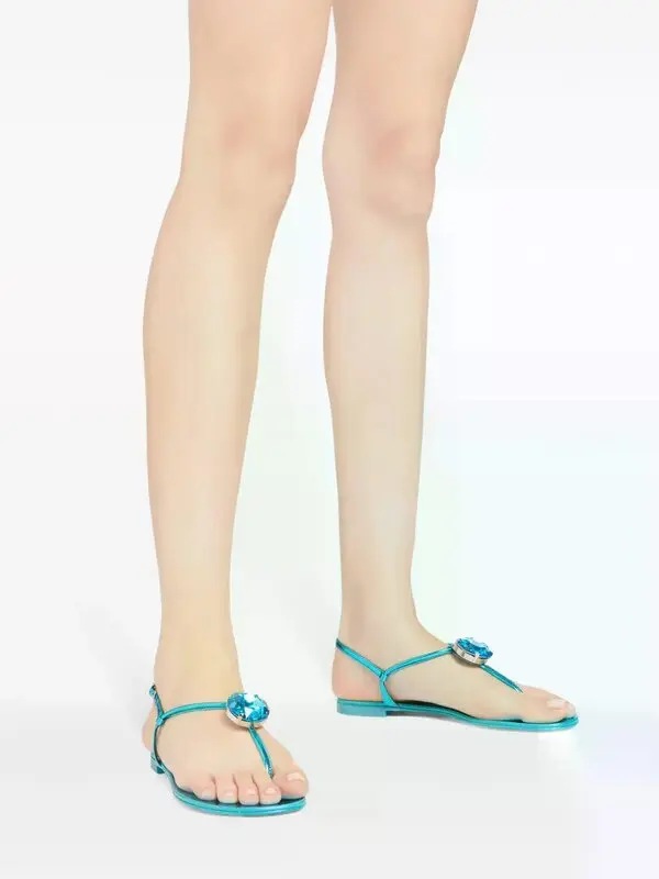 GIUSEPPE ZANOTTI Anthonia Metallic-effect Flat Sandals - Blue