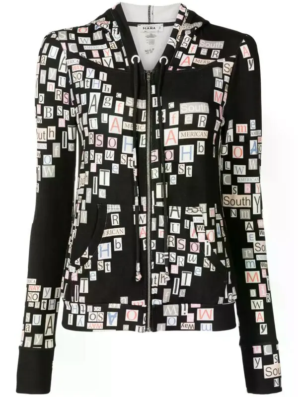 AMIR SLAMA Text-print Zip-up Hoodie - Black