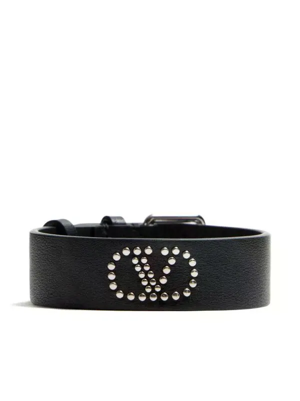 Valentino Garavani V-logo Signature Leather Bracelet - Silver