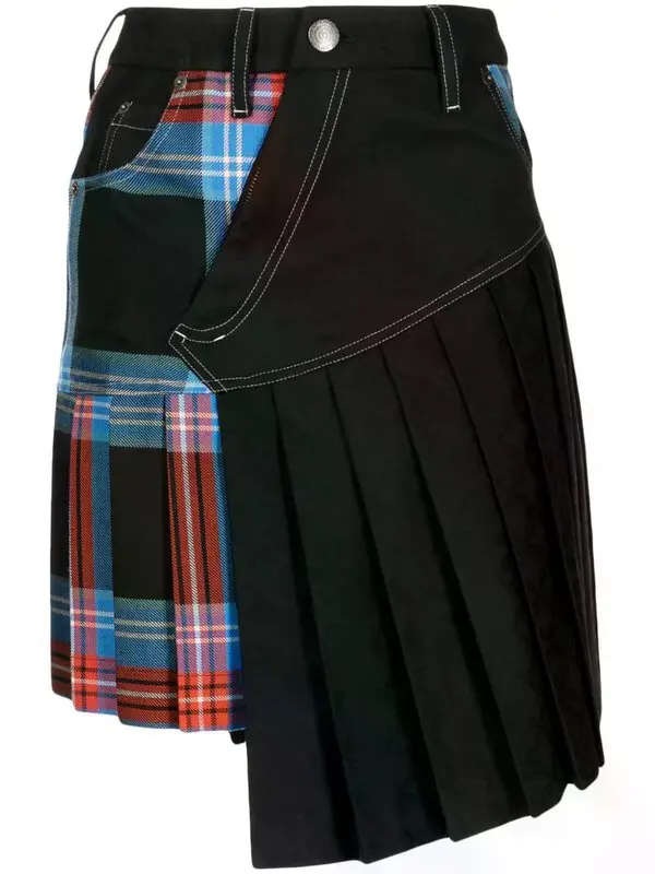 CHARLES JEFFREY Asymmetric Plaid Miniskirt - Black