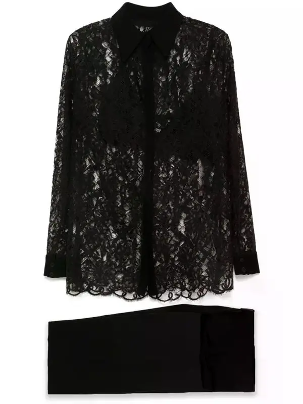 SAIID KOBEISY Lace Chemise And Pants Set - Black