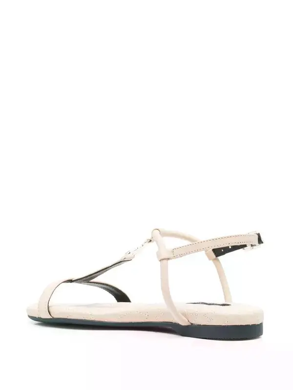 Patrizia Pepe Flat Leather Sandals With Signature Bee Motif