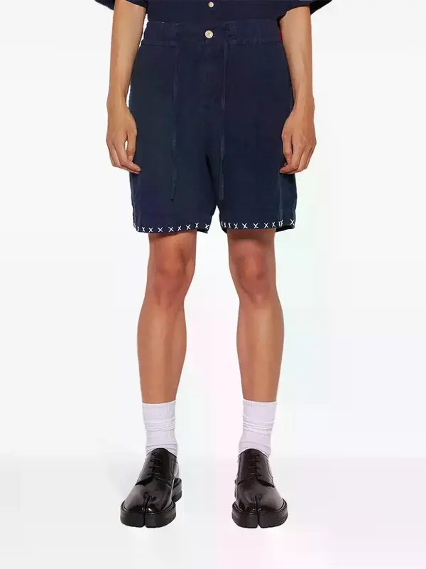 THE ELDER STATESMAN Contrasting-stitch Linen Shorts