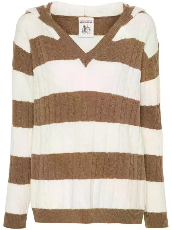 SEMICOUTURE Striped Cable Knit Sweater