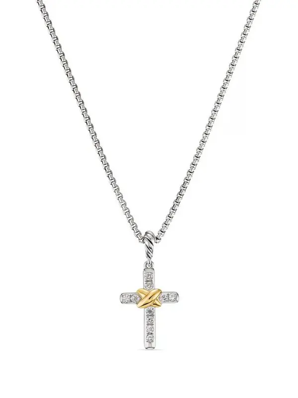 David Yurman Sterling Petite Cross Diamond Necklace - Silver