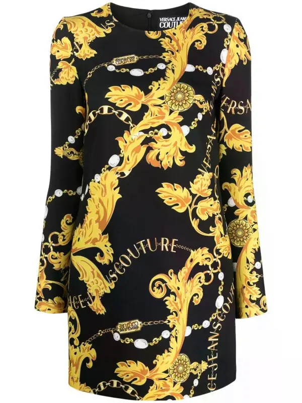Versace Baroque-print Long-sleeve Minidress