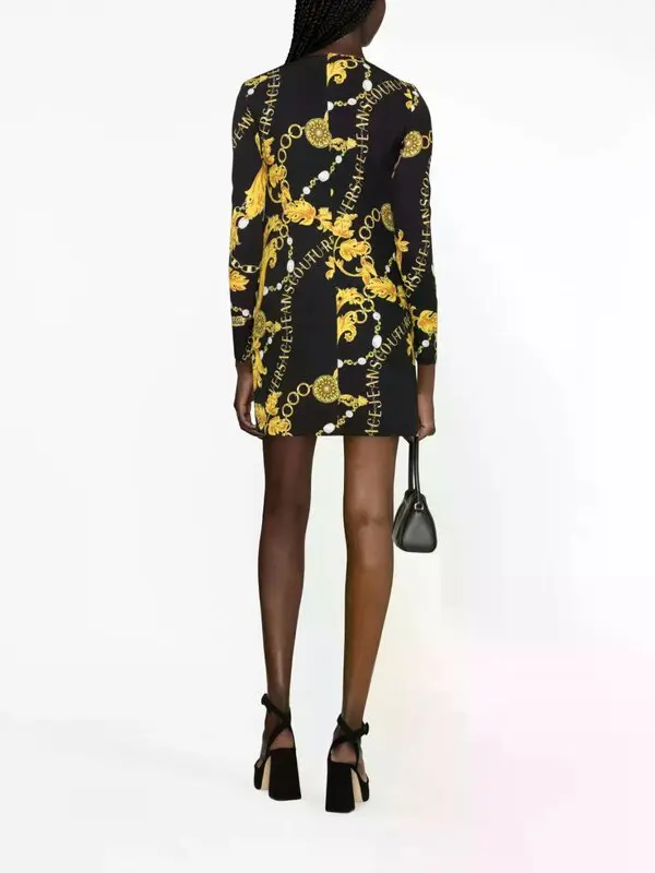 Versace Baroque-print Long-sleeve Minidress