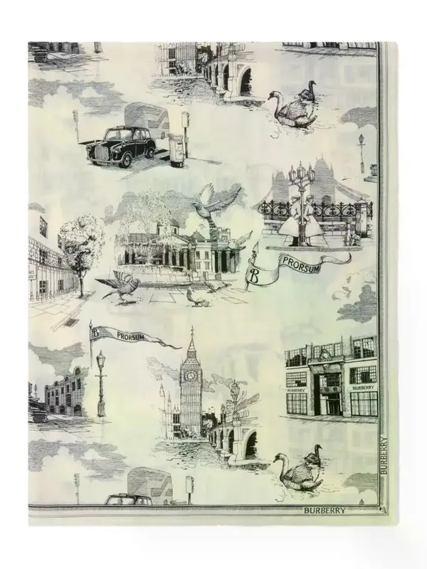 Burberry London Landmarks Wool Silk Scarf - Neutrals