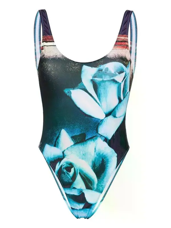 JEAN PAUL GAULTIER Roses Graphic-print Swimsuit - Blue