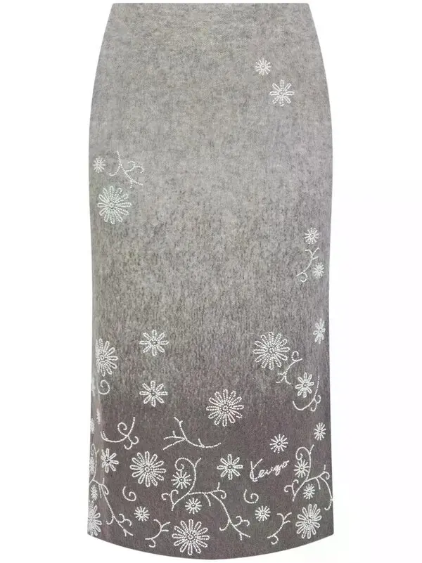 Kenzo Beaded Alpaca Wool-blend Skirt - Grey