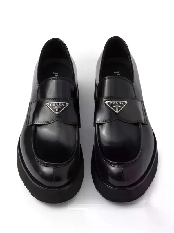 Prada Logo-plaque Brushed Leather Loafers
