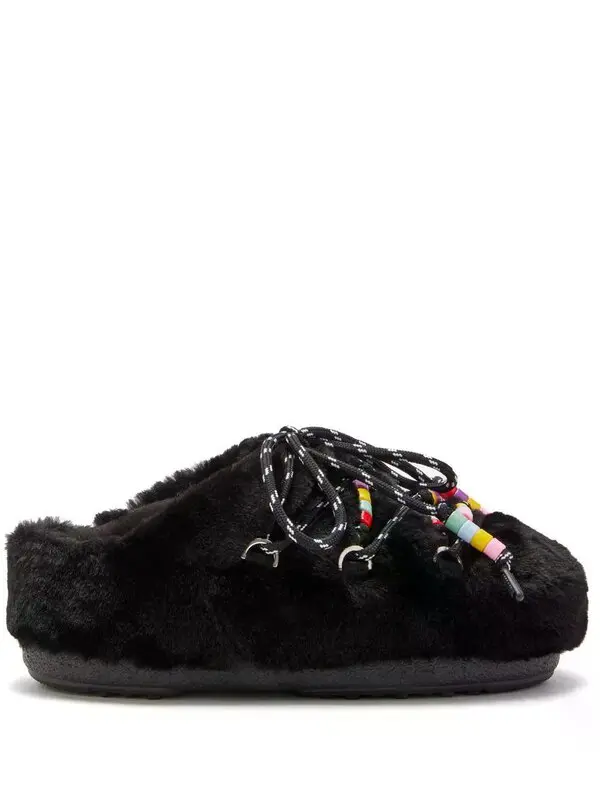 Moon Boot Faux-fur Beaded Slippers - Black