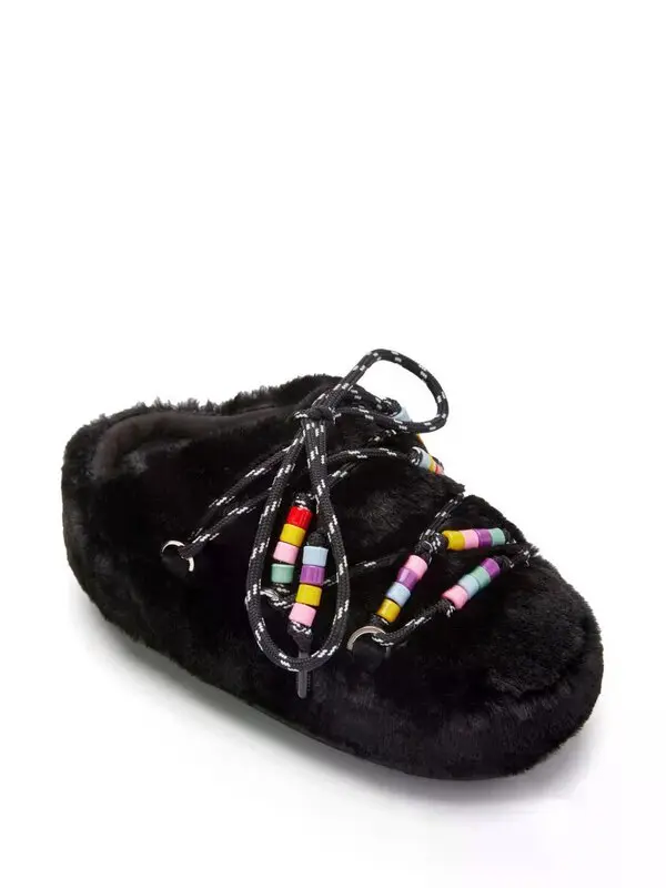 Moon Boot Faux-fur Beaded Slippers - Black