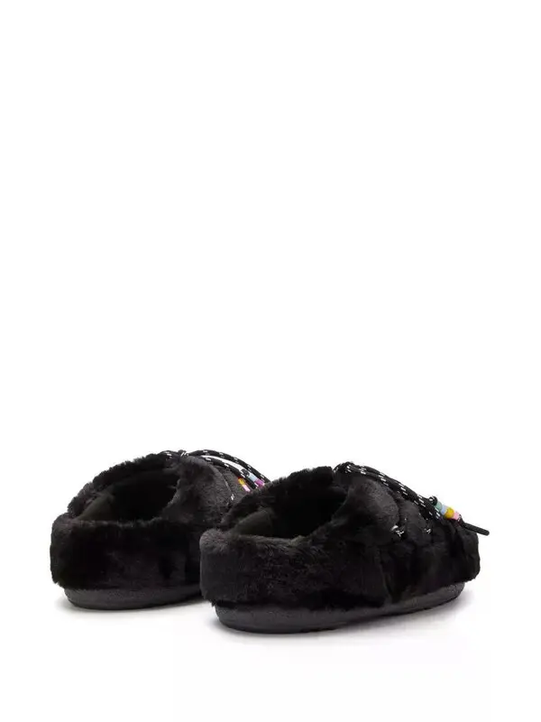 Moon Boot Faux-fur Beaded Slippers - Black