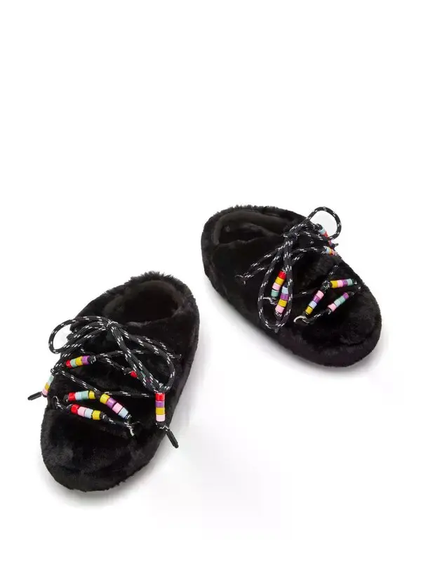 Moon Boot Faux-fur Beaded Slippers - Black