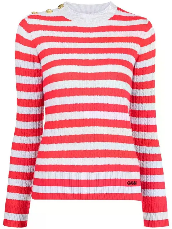 GANNI Striped Cable Knit Jumper