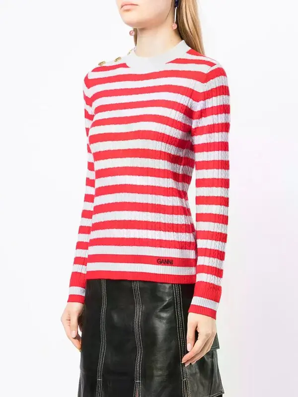 GANNI Striped Cable Knit Jumper