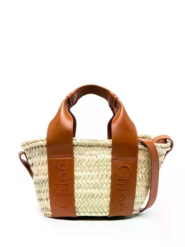 Chloé Raffia Tote Bag With Leather Trim And Logo Detail