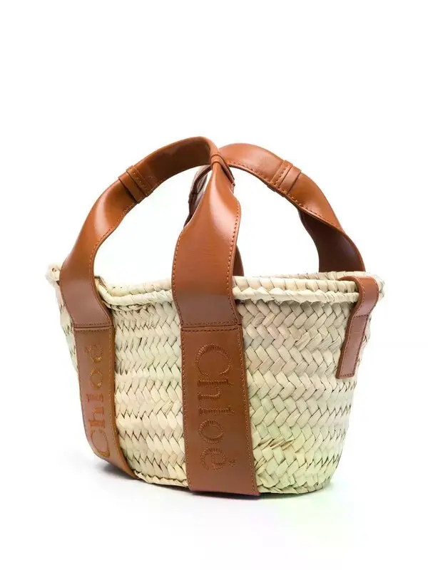 Chloé Raffia Tote Bag With Leather Trim And Logo Detail