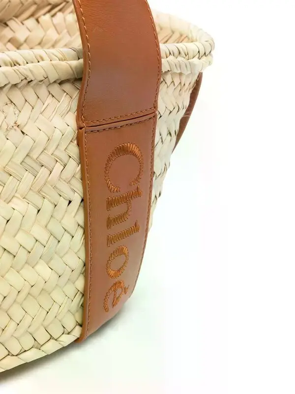 Chloé Raffia Tote Bag With Leather Trim And Logo Detail
