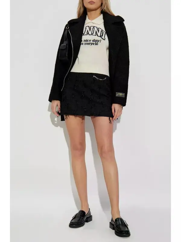 GANNI Fringed Tweed Mini Skirt
