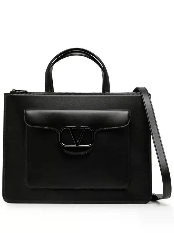 Valentino Garavani Vlogo Signature Leather Briefcase - Black