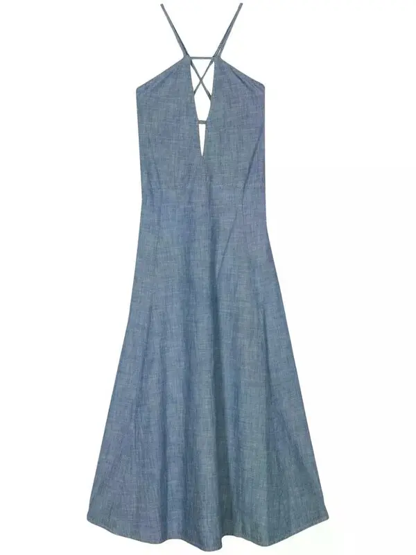 SEMICOUTURE Cut-out Chambray Maxi Dress - Blue