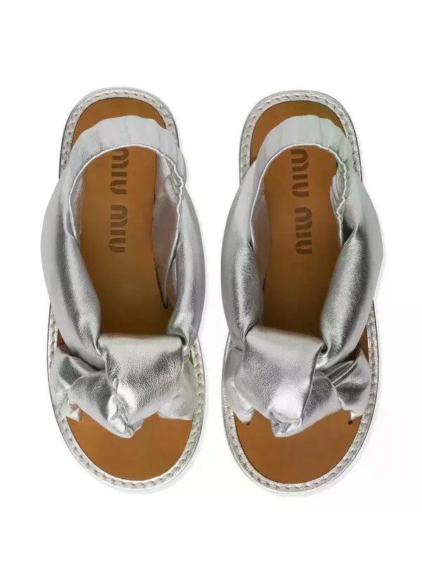 Miu Miu Knotted Flat Sandals - Silver