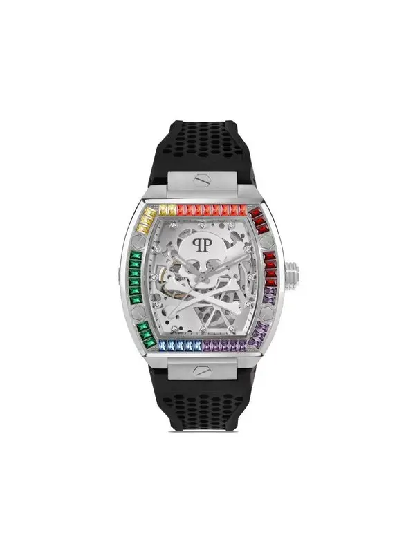 Philipp Plein Skeleton Watch With Gemstone Embellishments - Silver