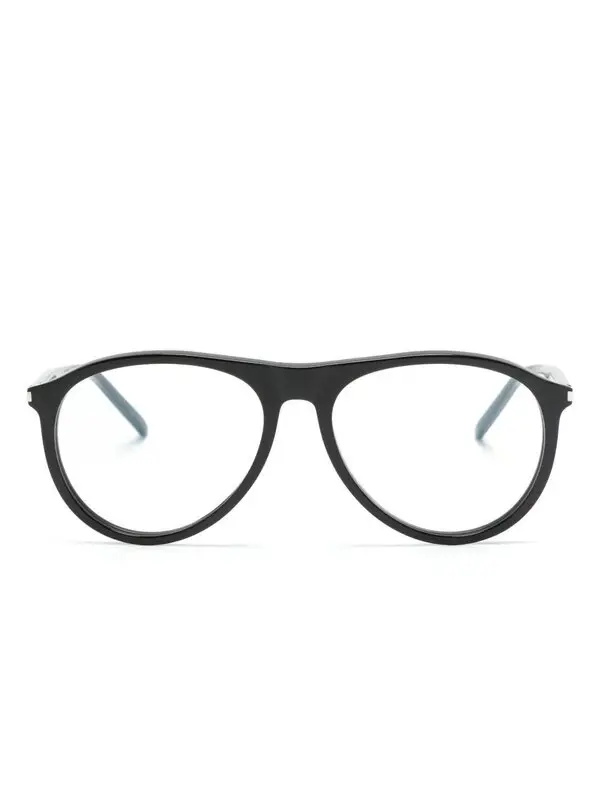 Saint Laurent Logo-engraved Pilot-frame Glasses - Black