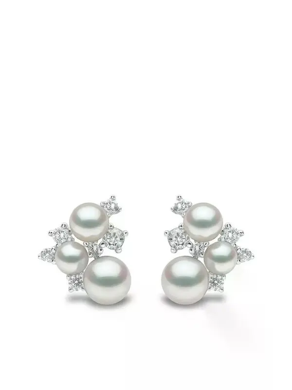 Yoko London 18kt White Gold Diamond And Pearl Stud Earrings - Silver