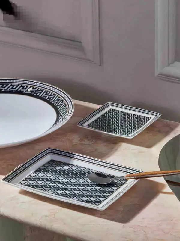 Versace La Greca Signature Porcelain Platter - Black
