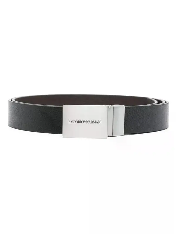 Emporio Armani Reversible Leather Belt With Logo Buckle - Black