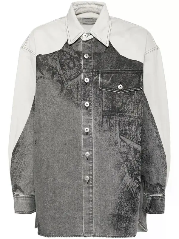FENG CHEN WANG Printed Denim Trucker Jacket - Black