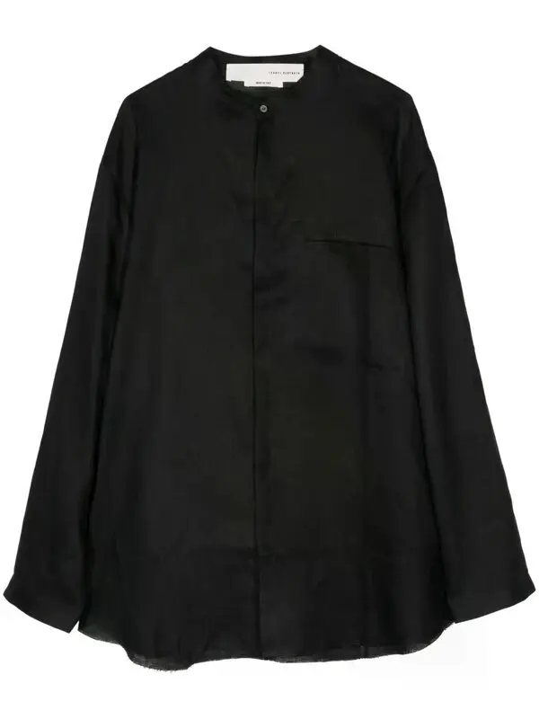 Isabel Benenato Band-collar Linen Shirt