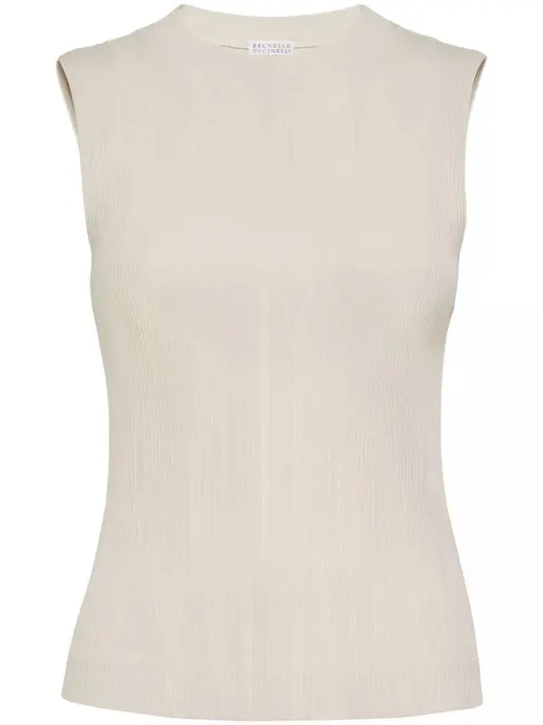 Brunello Cucinelli Cotton Tank Top With Monili Chain Detail