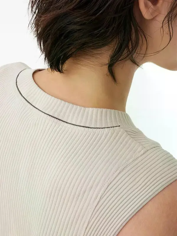 Brunello Cucinelli Cotton Tank Top With Monili Chain Detail