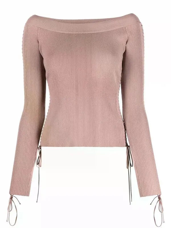 Dolce & Gabbana Lace-detail Knitted Wide-neck Top - Pink