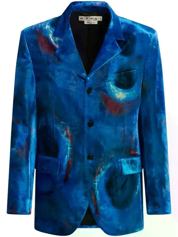 Marni Painterly-print Single-breasted Blazer - Blue