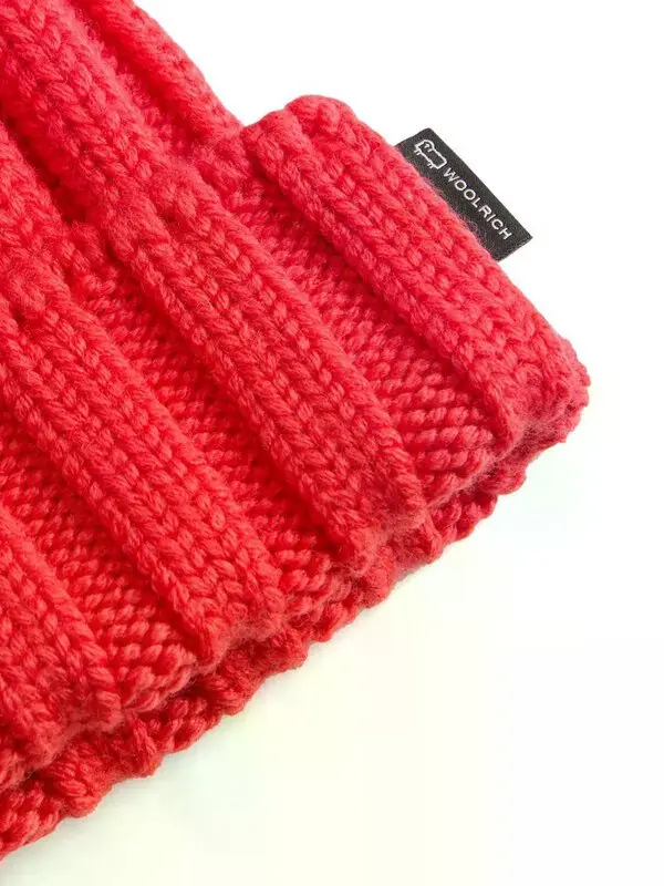 Woolrich Virgin Wool Pompom Beanie - Red