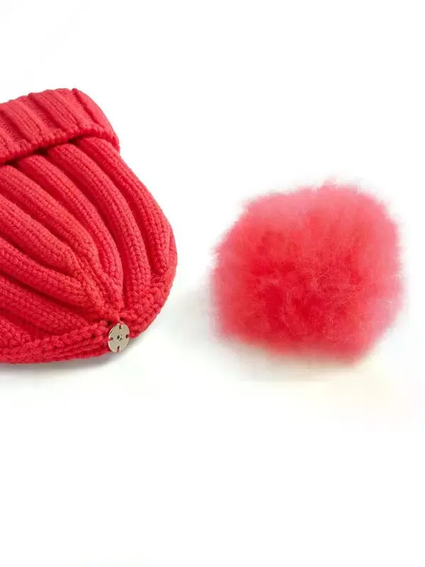 Woolrich Virgin Wool Pompom Beanie - Red