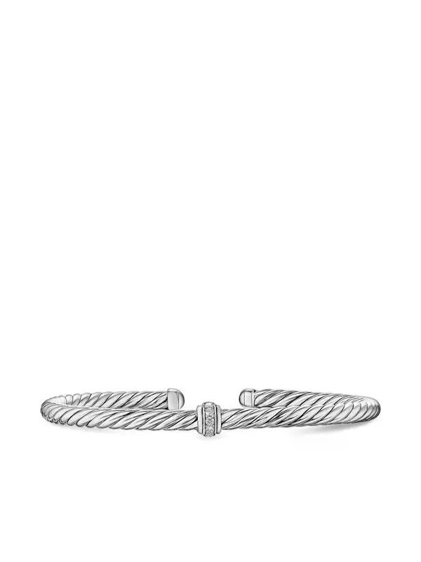 David Yurman Sterling Cable Bangle With Diamonds - Silver