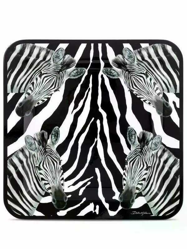 Dolce & Gabbana Medium Zebra-print Wood Tray - Black