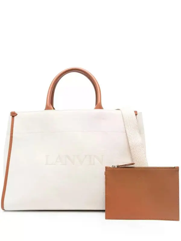 LANVIN Logo-print Leather Tote Bag - Neutrals